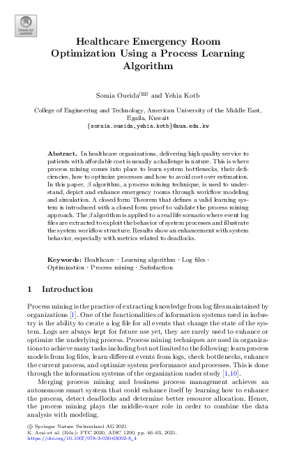 (PDF) Healthcare Emergency Room Optimization Using a Process Learning ...