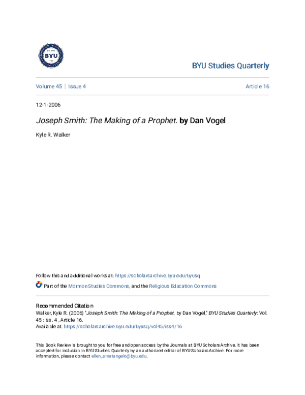(PDF) Joseph Smith: The Making of a Prophet. by Dan Vogel