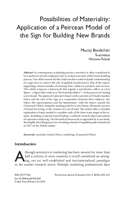 (PDF) Possibilities of Materiality. Application of a Peircean Model of ...