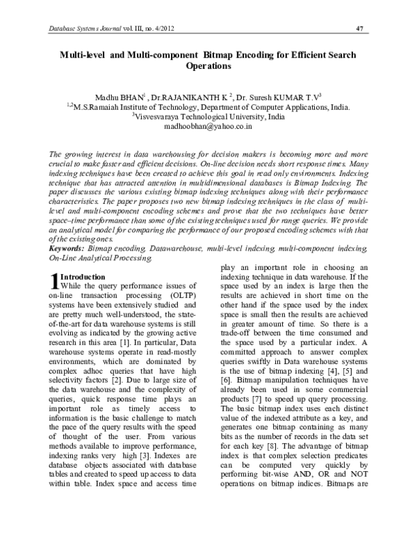 (PDF) Multi-level and Multi-component Bitmap Encoding for Efficient Search Operations