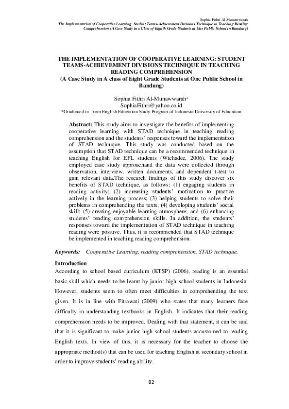 (PDF) The Implementation of Cooperative Learning: Student Teams-achievement Divisions Technique ...