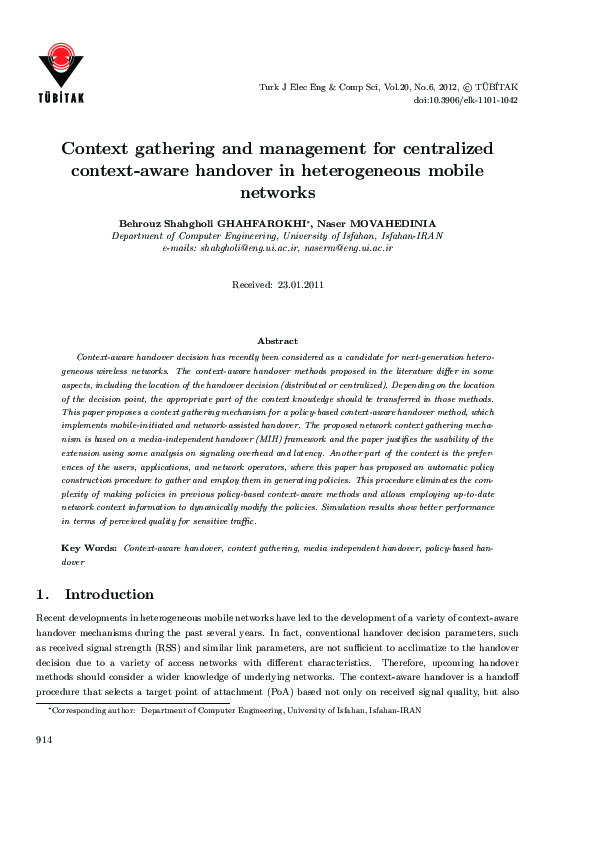 (PDF) Context gathering and management for centralized context-aware handover in heterogeneous ...