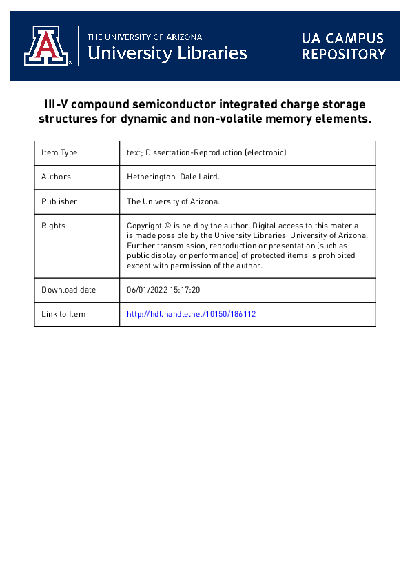 (PDF) Iii-V Compound Semiconductor Integrated Charge Storage Structures ...