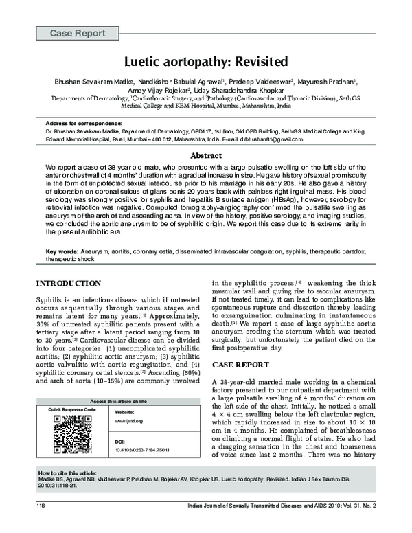 (PDF) Luetic aortopathy: Revisited
