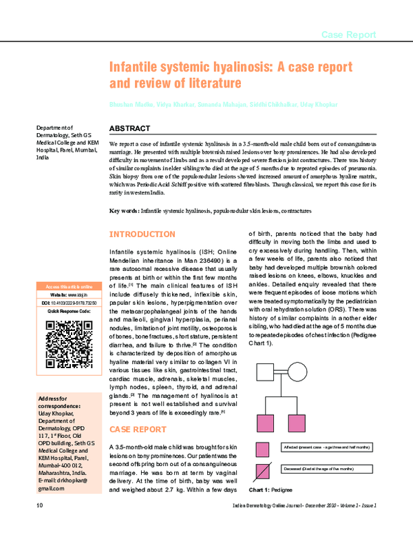 (PDF) Infantile systemic hyalinosis: A case report and review of literature