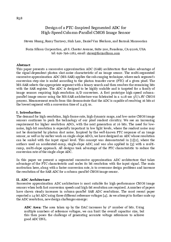 (PDF) Design of a PTC-Inspired Segmented ADC for High-Speed Column-Parallel CMOS Image Sensor