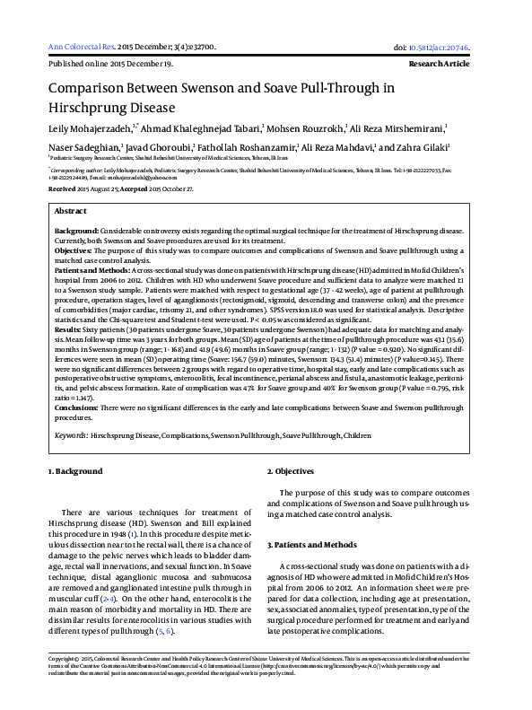 (PDF) Comparison Between Swenson and Soave Pull-Through in Hirschprung ...