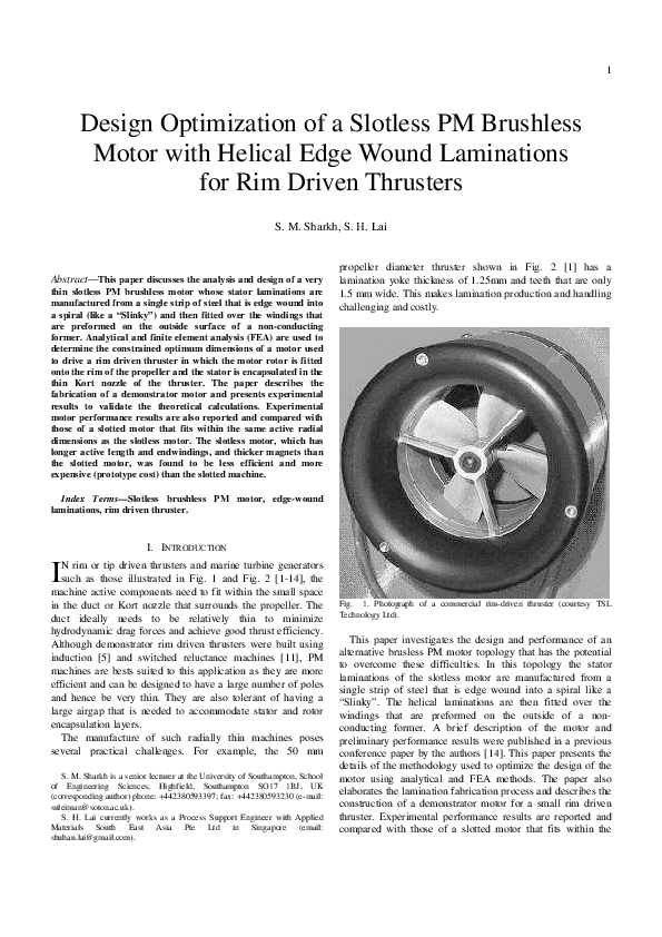 (PDF) Design optimization of a slotless PM brushless motor with spiral ...