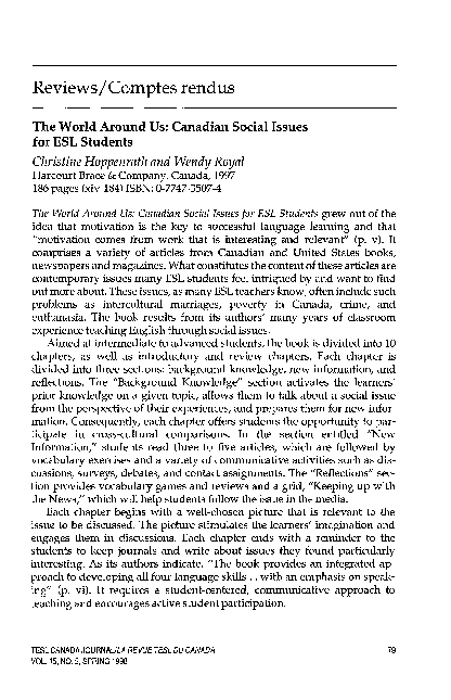 (PDF) The World Around Us : Canadian Social Issues for ESL Students