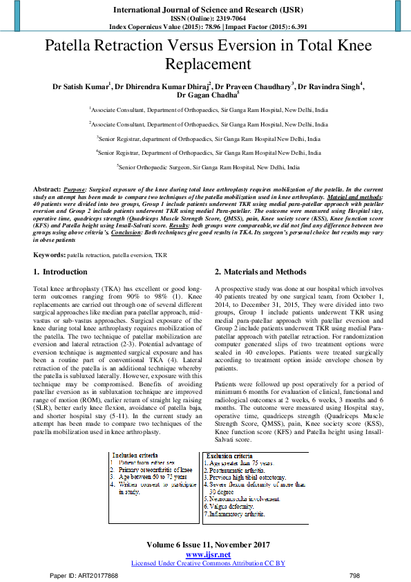(PDF) Patella Retraction Versus Eversion in Total Knee Replacement