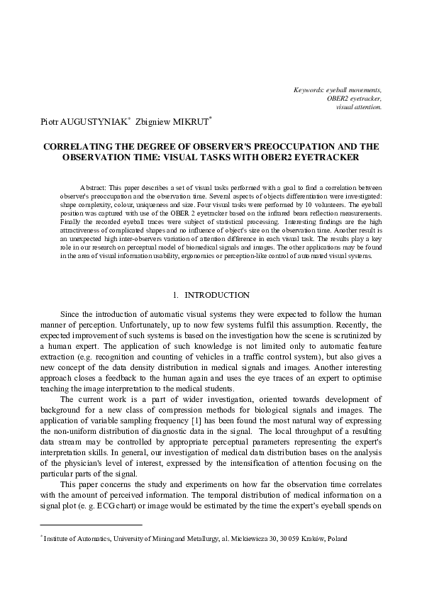 (PDF) Correlating the degree of observer's preoccupation and the ...