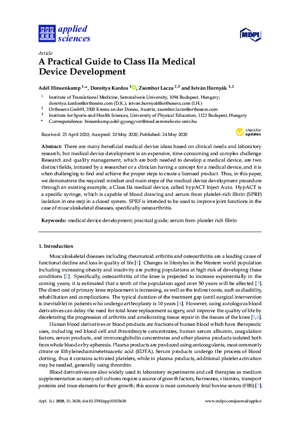 (PDF) A Practical Guide to Class IIa Medical Device Development