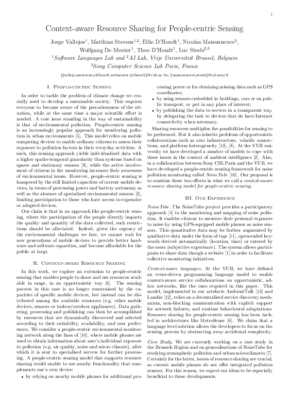 (PDF) Context-aware Resource Sharing for People-centric Sensing