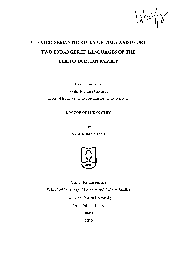 (PDF) A Lexico Semantic Study of Tiwa and Deori Two Endangered ...