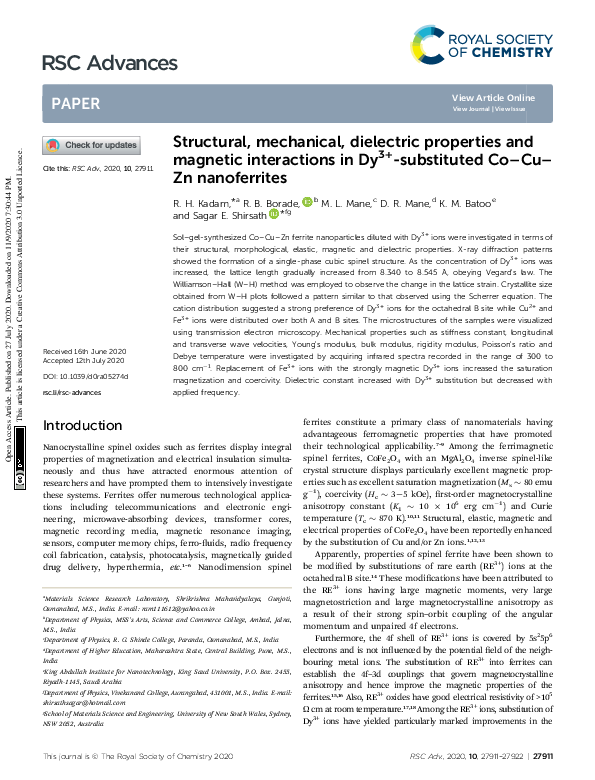 (PDF) Structural, mechanical, dielectric properties and magnetic interactions in Dy3 ...