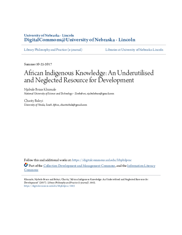 (PDF) African Indigenous Knowledge: An Underutilised and Neglected ...
