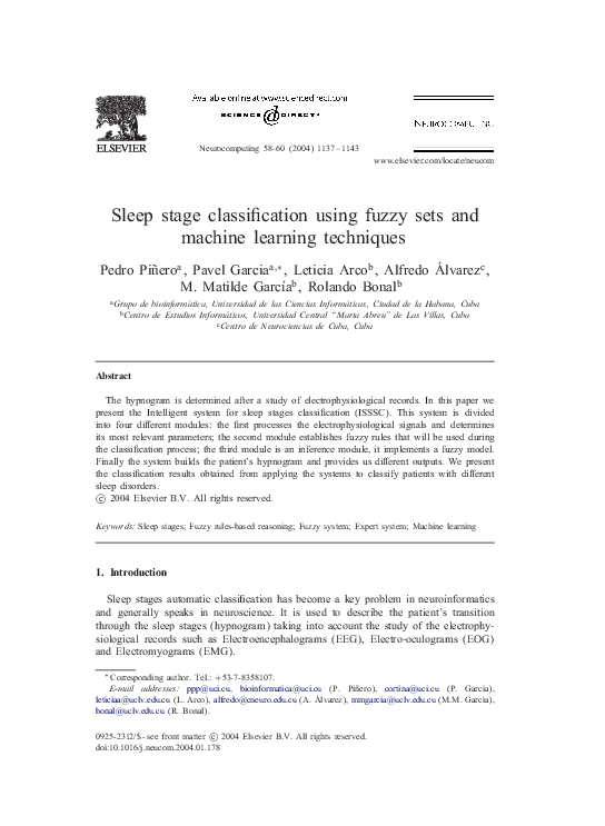 (PDF) Sleep stage classification using fuzzy sets and machine learning techniques