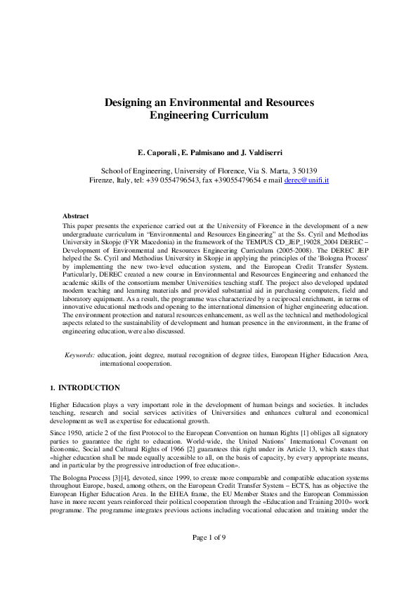 (PDF) Designing an Environmental and Resources Engineering Curriculum