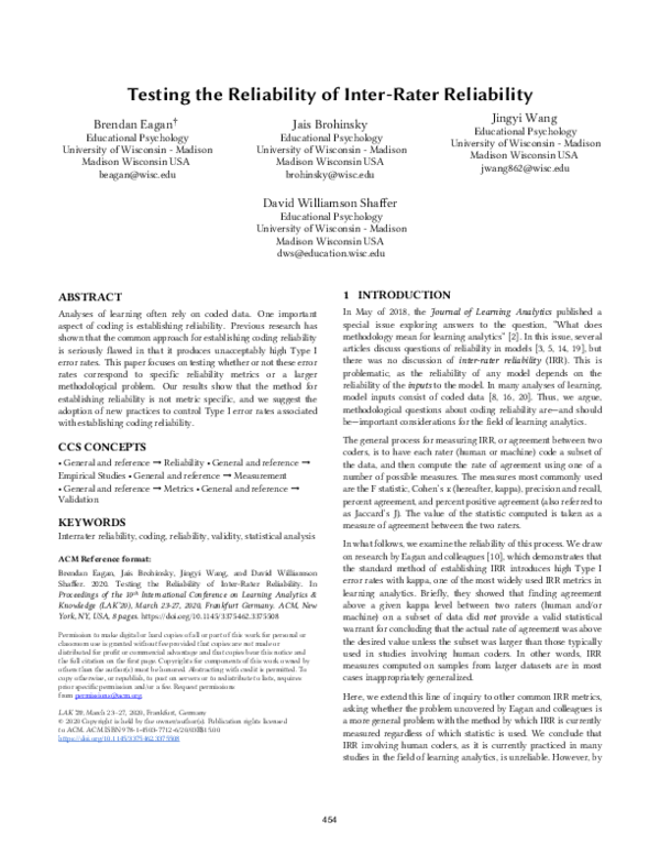 (PDF) Testing the reliability of inter-rater reliability