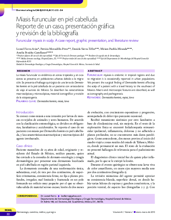 Pdf Miasis Furuncular En Piel Cabelluda Reporte De Un Caso Presentación Gráfica Y Revisión