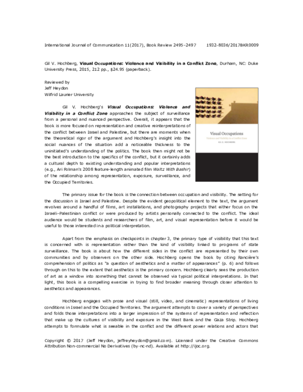 (PDF) Visual occupations: violence and visibility in a conflict zone