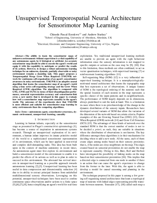 (PDF) Unsupervised Temporospatial Neural Architecture for Sensorimotor Map Learning