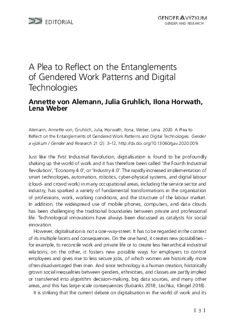 (PDF) A Plea to Reflect on the Entanglements of Gendered Work Patterns ...