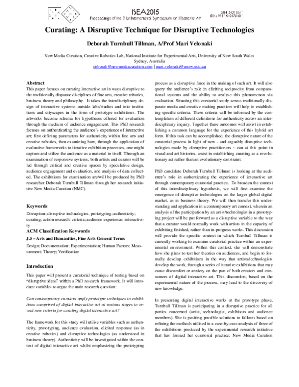 (PDF) Curating : A Disruptive Technique for Disruptive Technologies