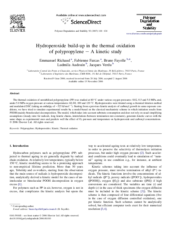 (PDF) Hydroperoxide build-up in the thermal oxidation of polypropylene ...