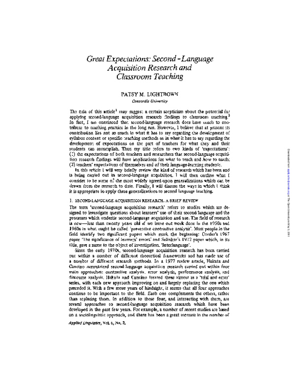 (PDF) Great Expectations: Second-Language Acquisition Research and ...