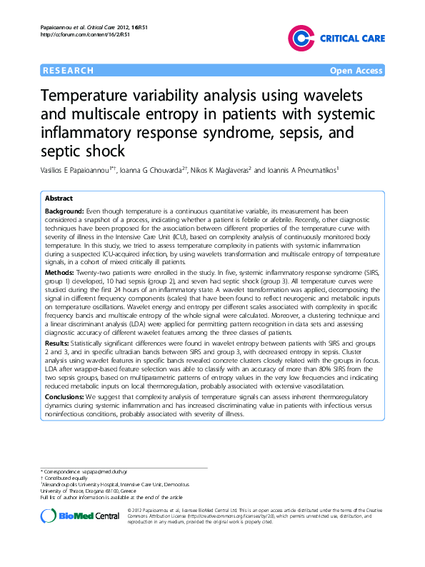 (PDF) Temperature variability analysis using wavelets and multiscale entropy in patients with ...