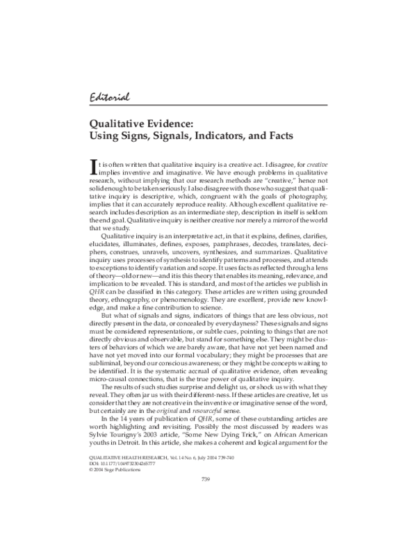 (PDF) Qualitative Evidence: Using Signs, Signals, Indicators, and Facts