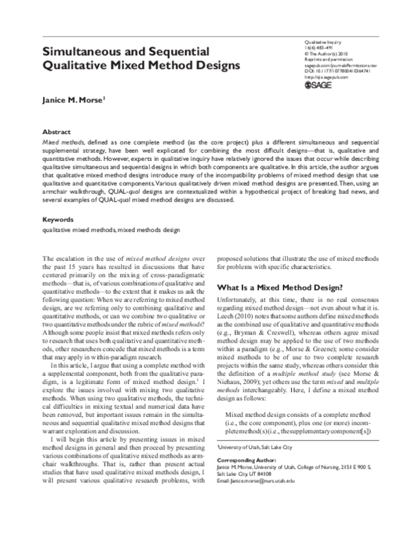 (PDF) Simultaneous and Sequential Qualitative Mixed Method Designs