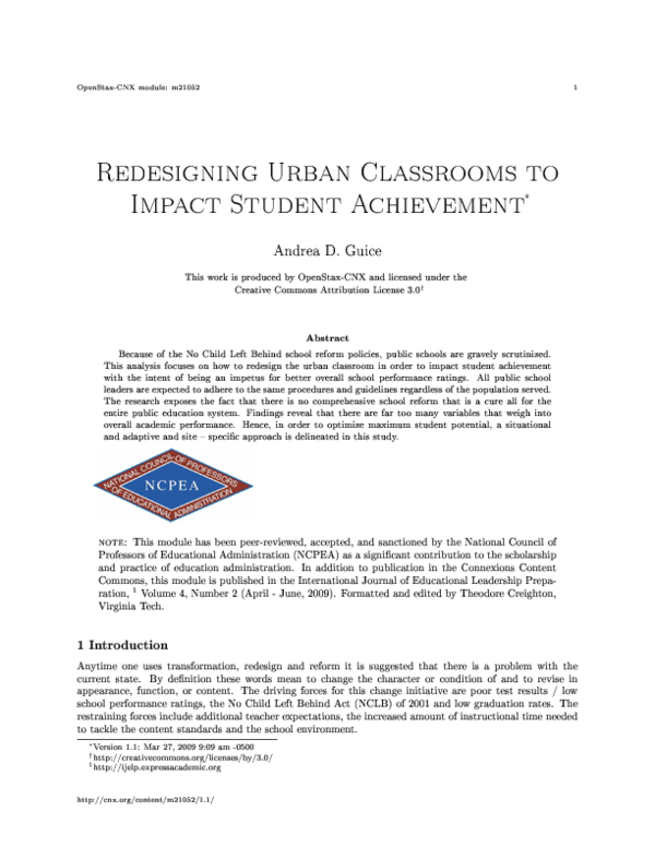(PDF) Redesigning Urban Classrooms to Impact Student Achievement