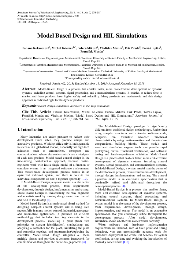 (PDF) Model based design and HIL simulations