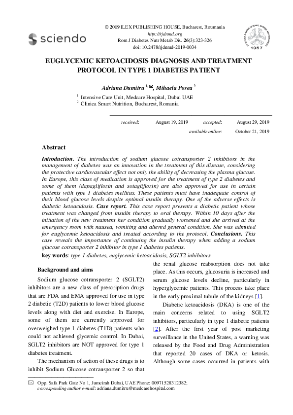(PDF) Euglycemic Ketoacidosis Diagnosis and Treatment Protocol in Type ...