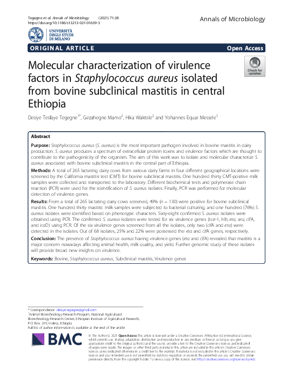(PDF) Molecular characterization of virulence factors in Staphylococcus aureus isolated from ...