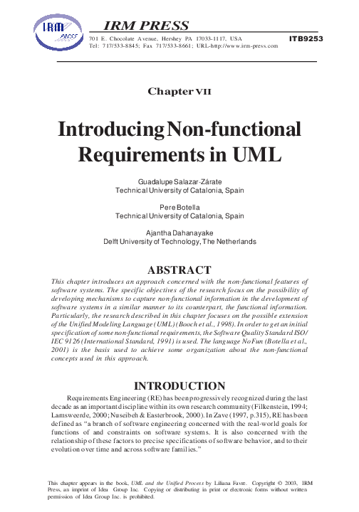 (PDF) Introducing Non-functional Requirements in UML