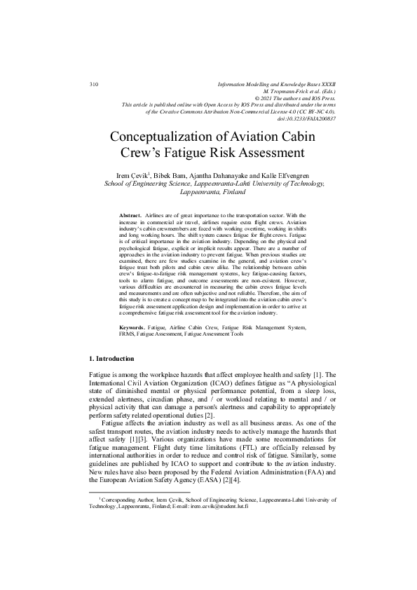 (PDF) Conceptualization of Aviation Cabin Crew's Fatigue Risk Assessment