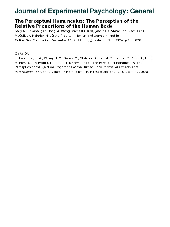 (PDF) The perceptual homunculus: The perception of the relative ...