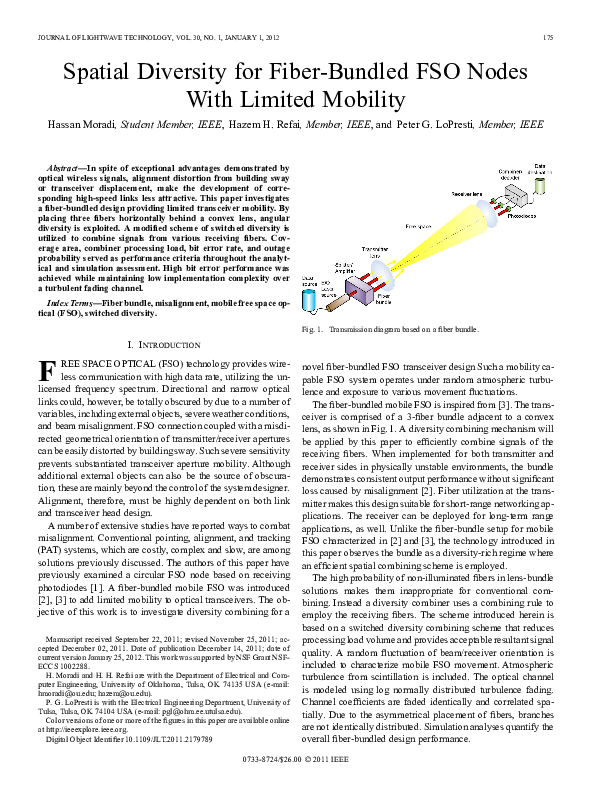 (PDF) Spatial Diversity for Fiber-Bundled FSO Nodes With Limited Mobility