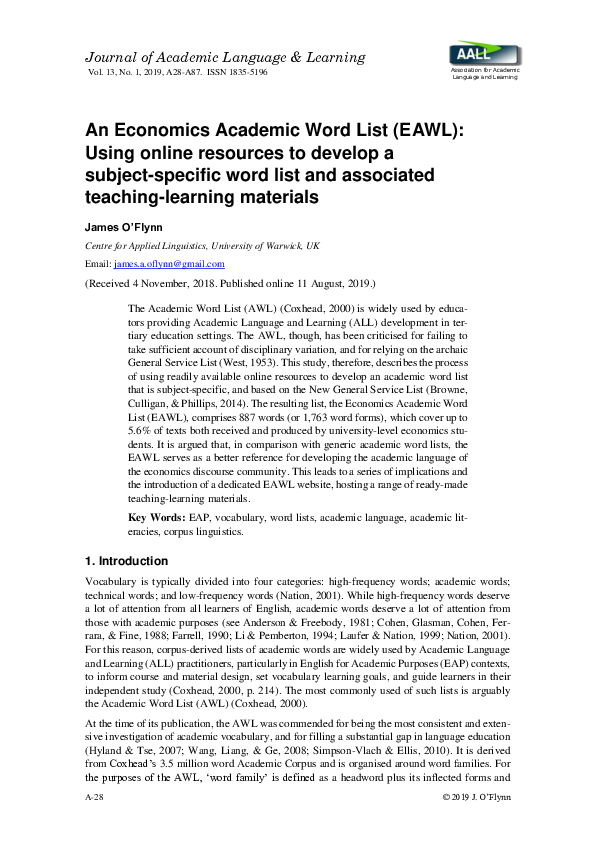 (PDF) An Economics Academic Word List (EAWL): Using online resources to ...