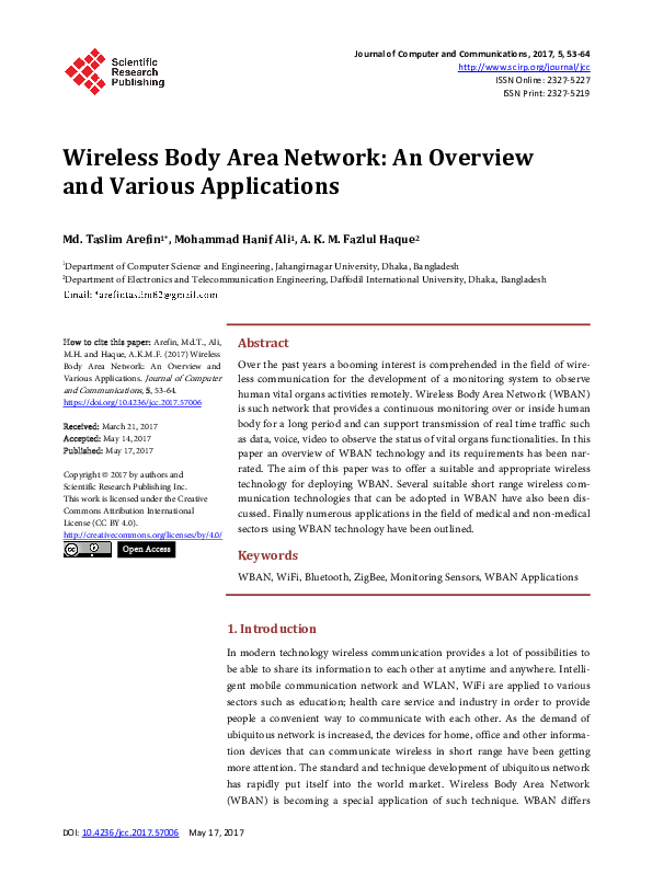(PDF) Wireless Body Area Network: An Overview and Various Applications