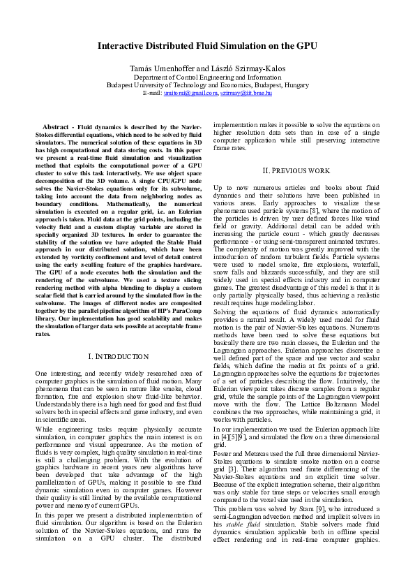 (PDF) Interactive Distributed Fluid Simulation on the GPU