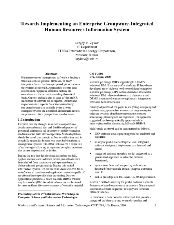 (PDF) Towards Implementing an Enterprise Groupware-Integrated Human Resources Information System