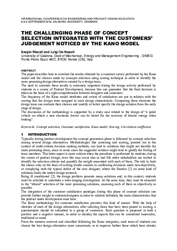 (PDF) The Challenging Phase of Concept Selection Integrated with the ...