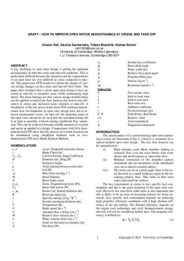 (PDF) How to improve open rotor aerodynamics at cruise and take-off