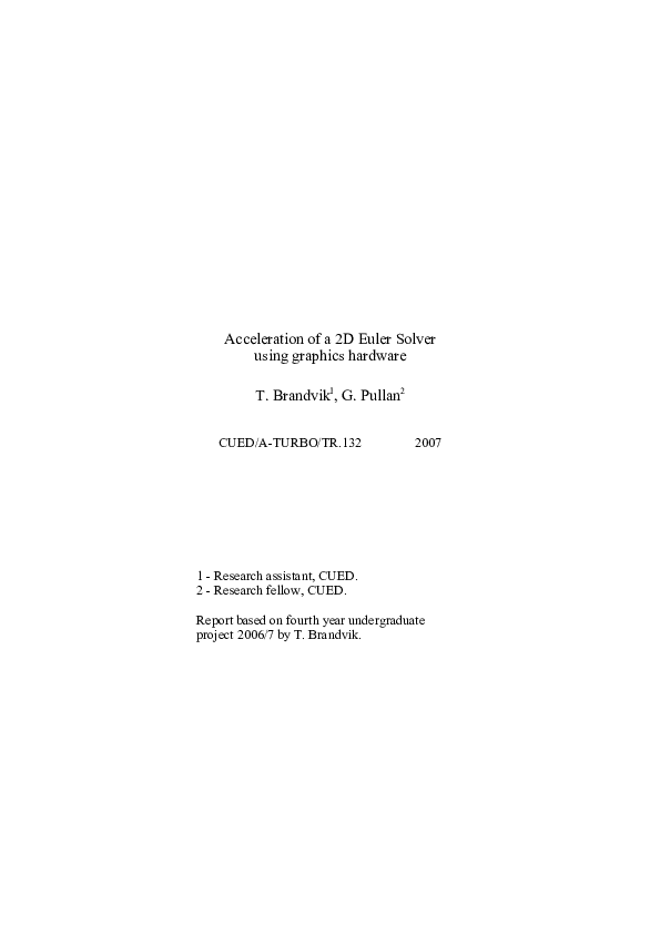 Pdf Acceleration Of A 2d Euler Solver Using Graphics Hardware