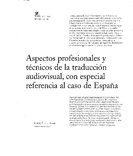 (PDF) Aspectos profesionales y técnicos de la traducción audiovisual, con especial referencia al ...