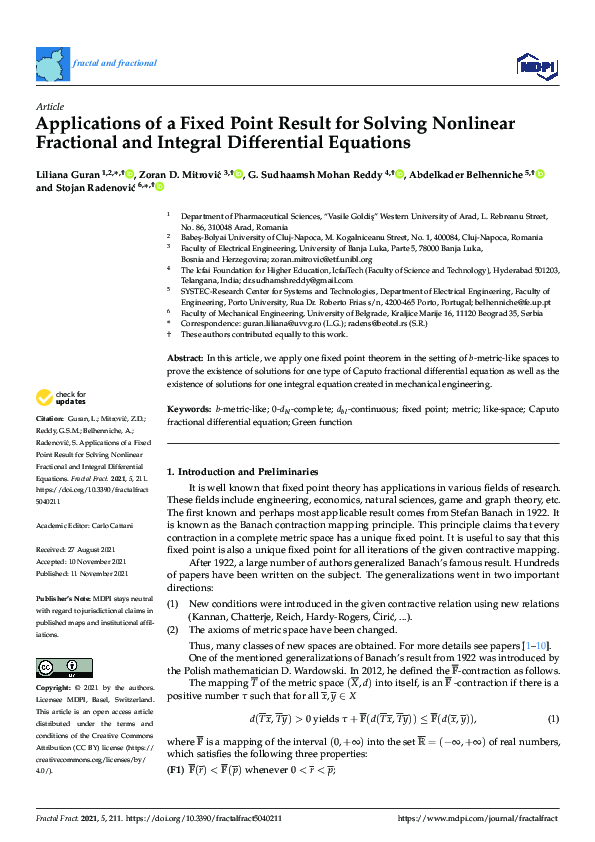 Pdf Applications Of A Fixed Point Result For Solving Nonlinear Fractional And Integral